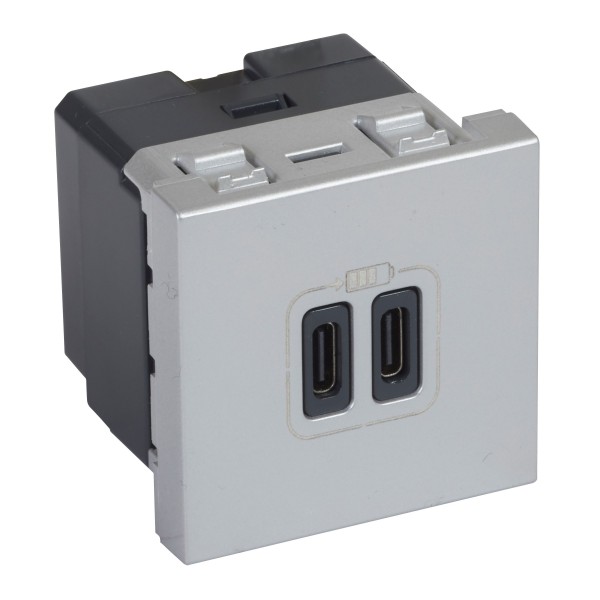 Legrand 079390 module chargeur mosaïc 2 usb type c alu