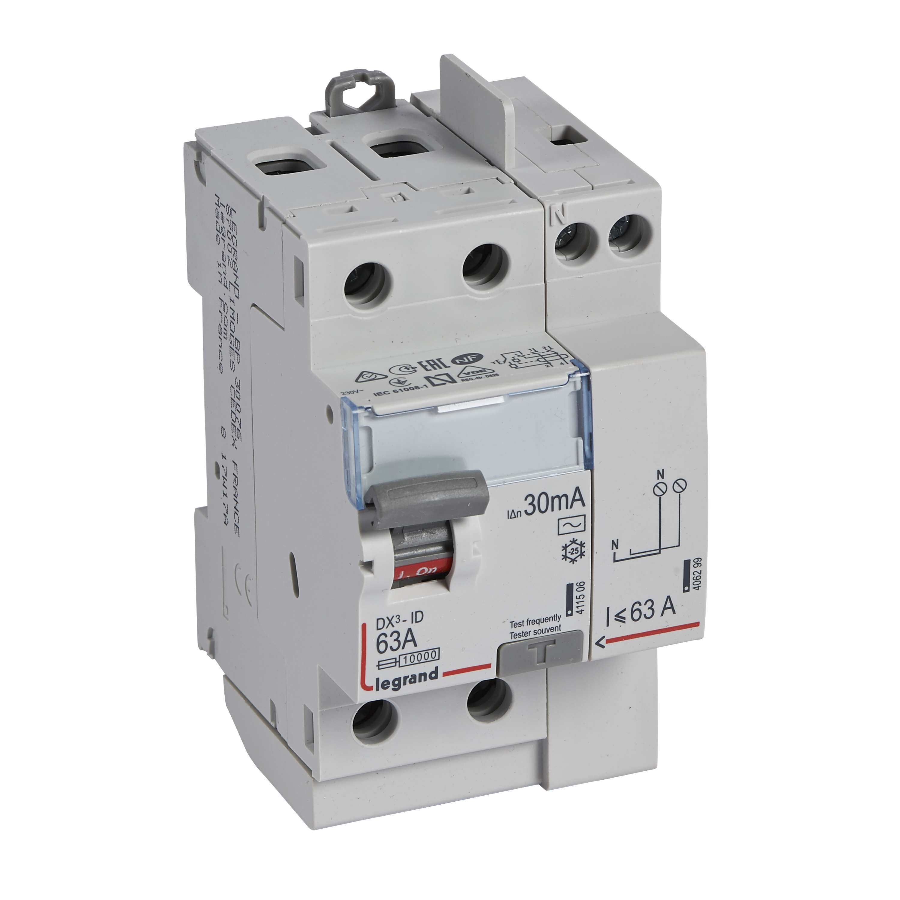 Legrand 411612 Interrupteur différentiel dx³-id - vis/vis - 2p - 230v~ - 63a - type ac - 30ma ...
