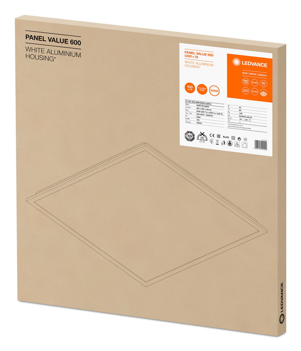 Ledvance 4058118142200 ldv pl val 600 36w/4000k 3600lm panel ugr19 ledvance