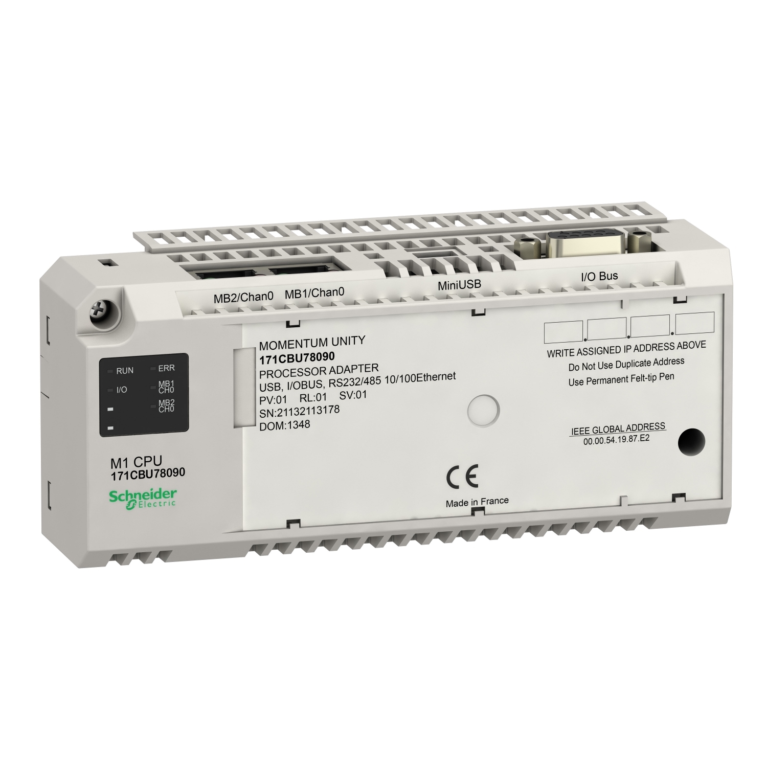 Schneider Electric 171CBU78090 Unity m1 cpu - rs232/485 rs485 usb iobus