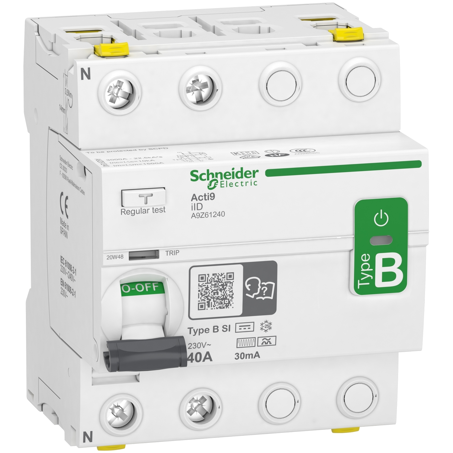 Schneider Electric A9Z61240 Acti9 - interrupteur différentiel - 2p - 40a - 30ma - type b - si - 230v