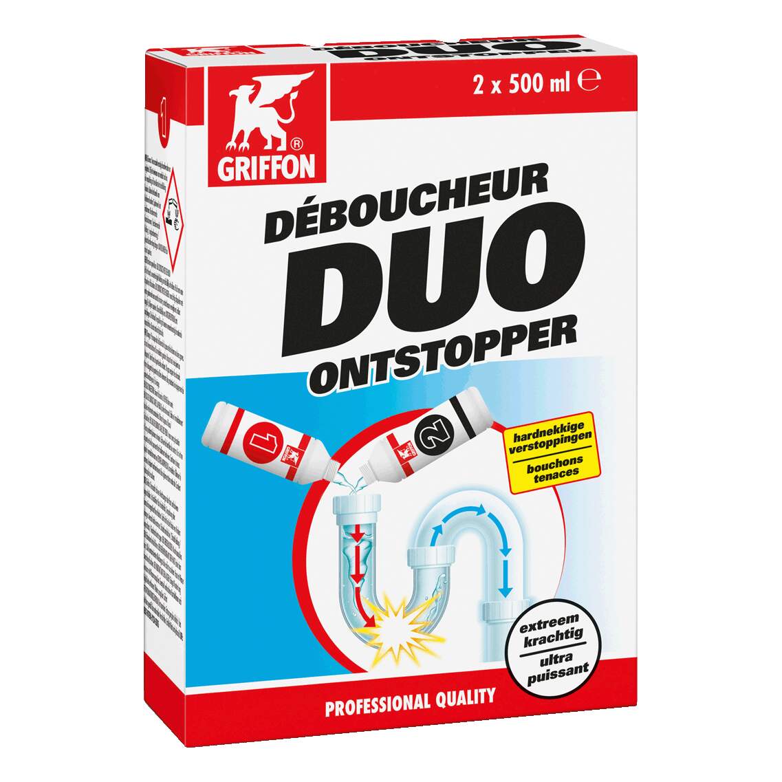 6313762 Déboucheur Duo 2 x 500 ml, Puissant et Rapide - Griffon