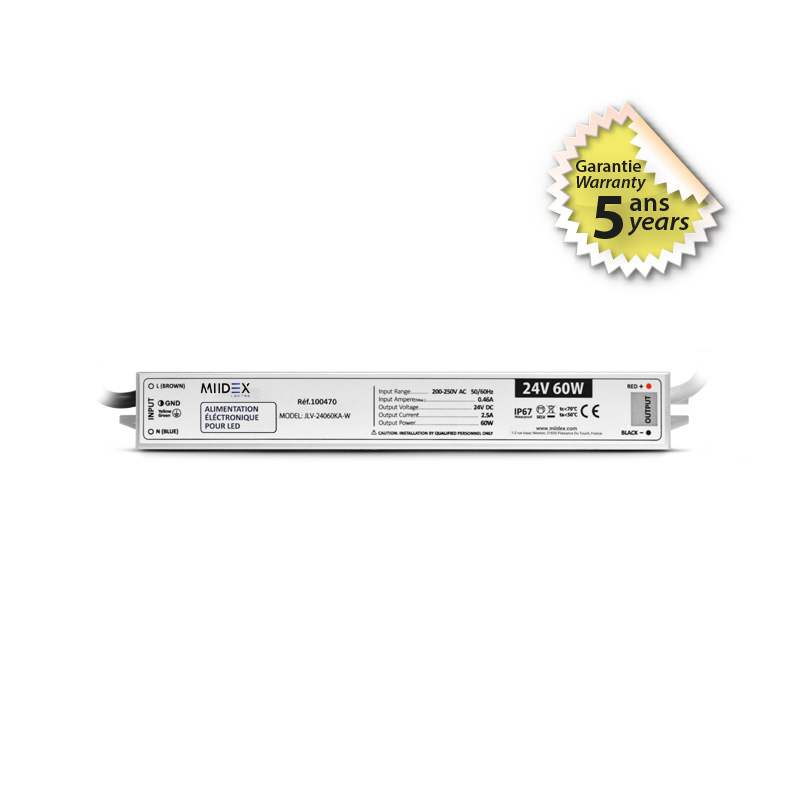 Miidex 100470 Alim 24v dc lumineux 60w ip67 5ans