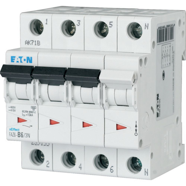 Eaton 239158 Disjoncteur modulaire, 16a, 3np, courbe b, 6ka (FAZ6-B16/3N)