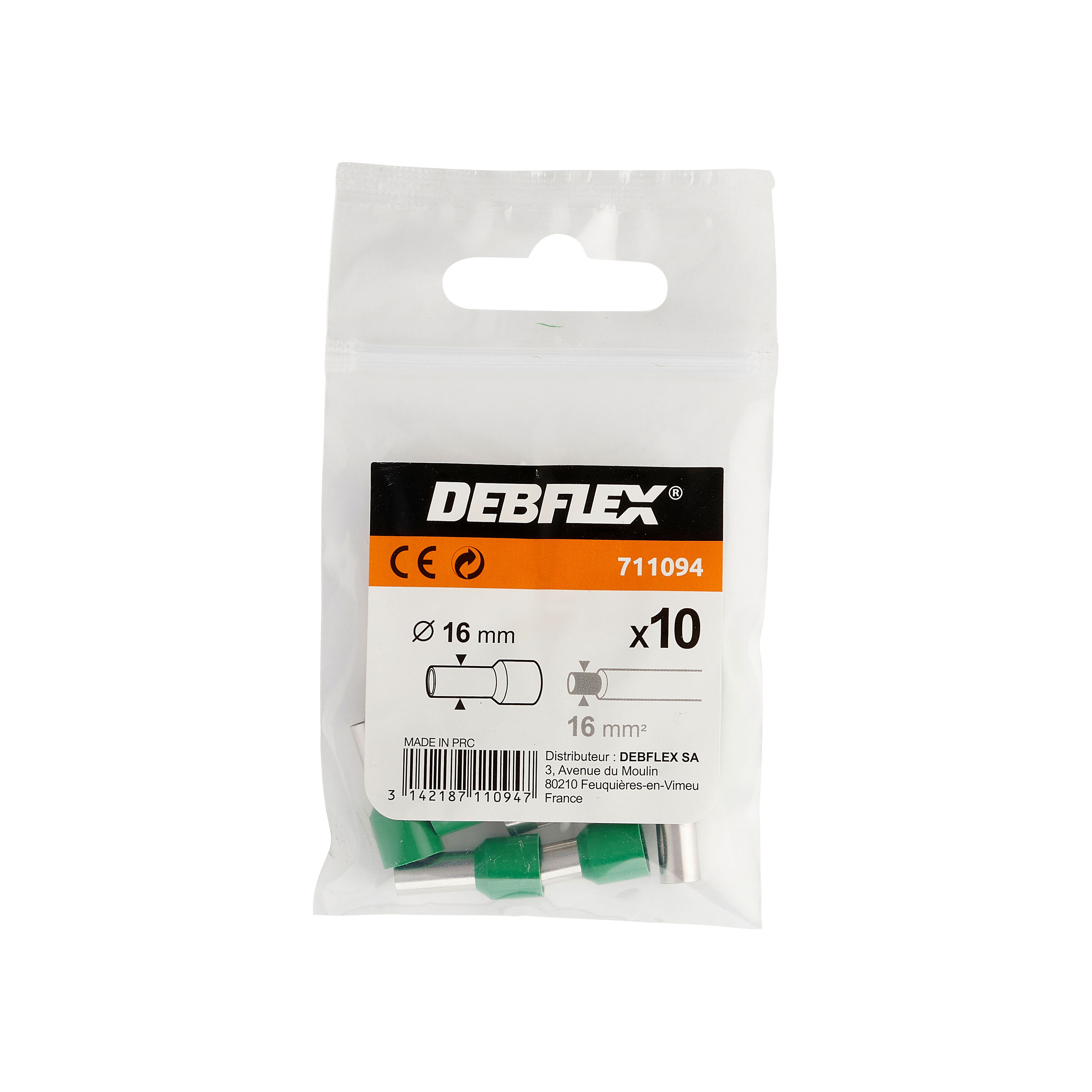 Debflex 711094 Embout pre-isole 16 mm² vert sachet de 10